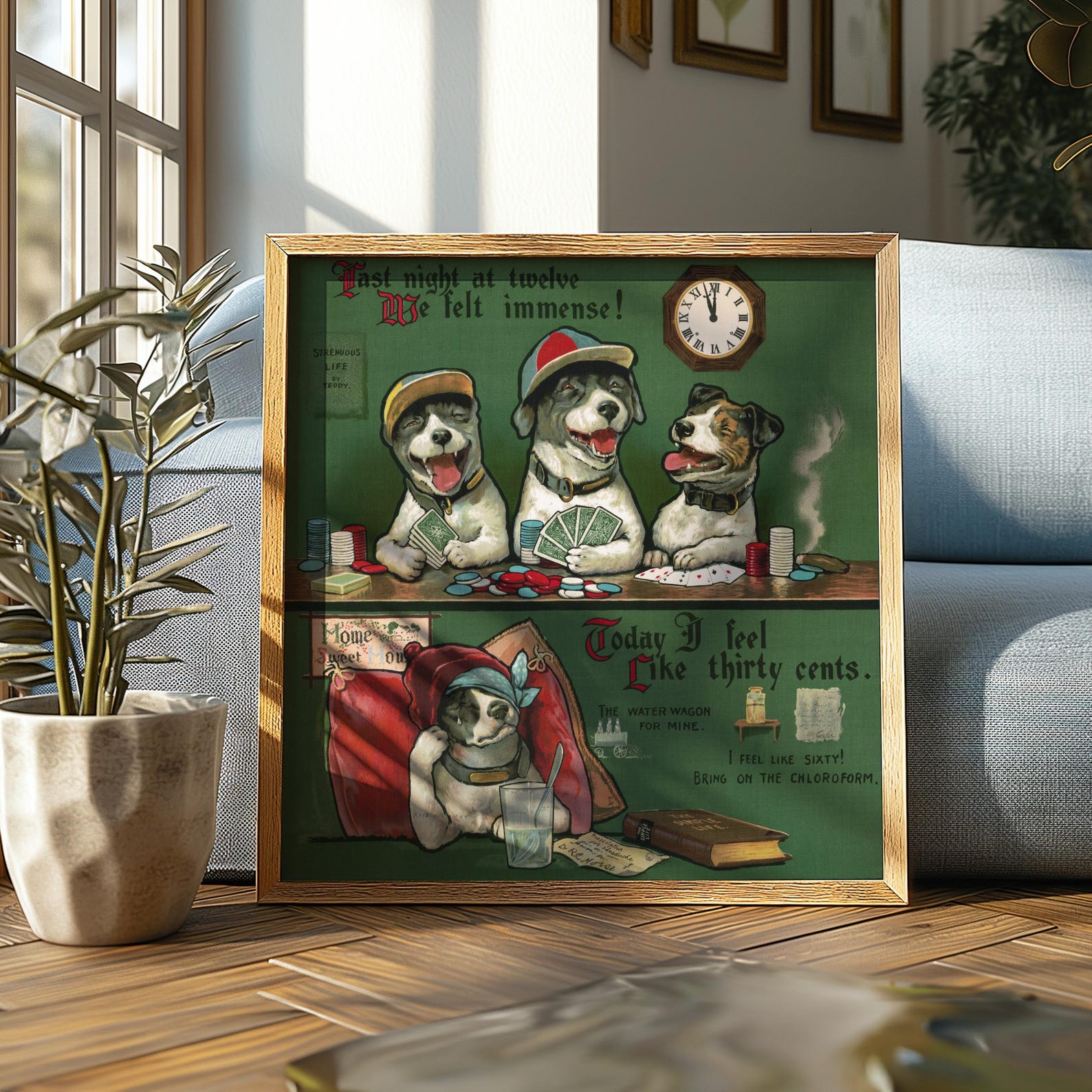 Vintage Wall Art Funny Hangover Dog Poster Retro Cartoon Cute Puppy ...