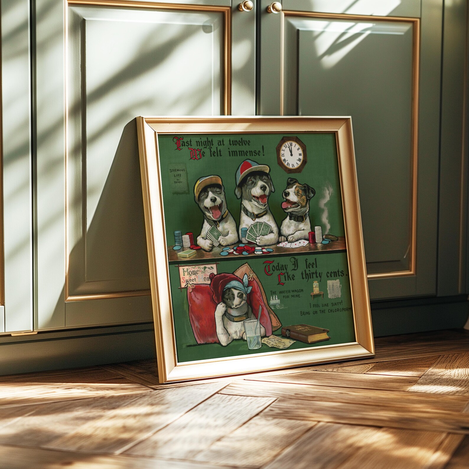 Vintage Wall Art Funny Hangover Dog Poster Retro Cartoon Cute Puppy ...