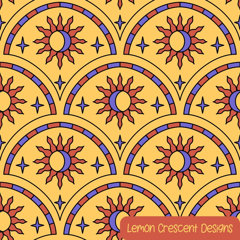 Seamless Pattern Sun Moon Star Pattern Scallop Magic Witchy Pattern ...