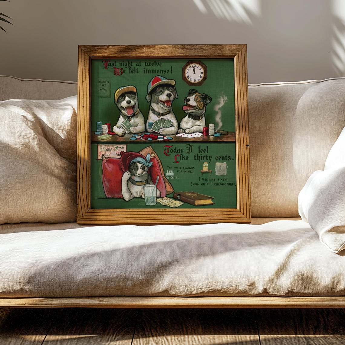 Vintage Wall Art Funny Hangover Dog Poster Retro Cartoon Cute Puppy ...