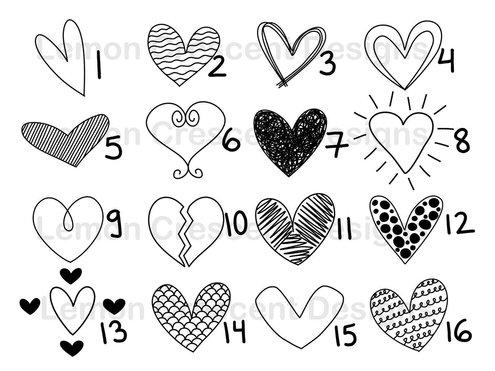 Doodle Hearts Clipart Cute Heart Clipart Hand Drawn Hearts Doodle ...