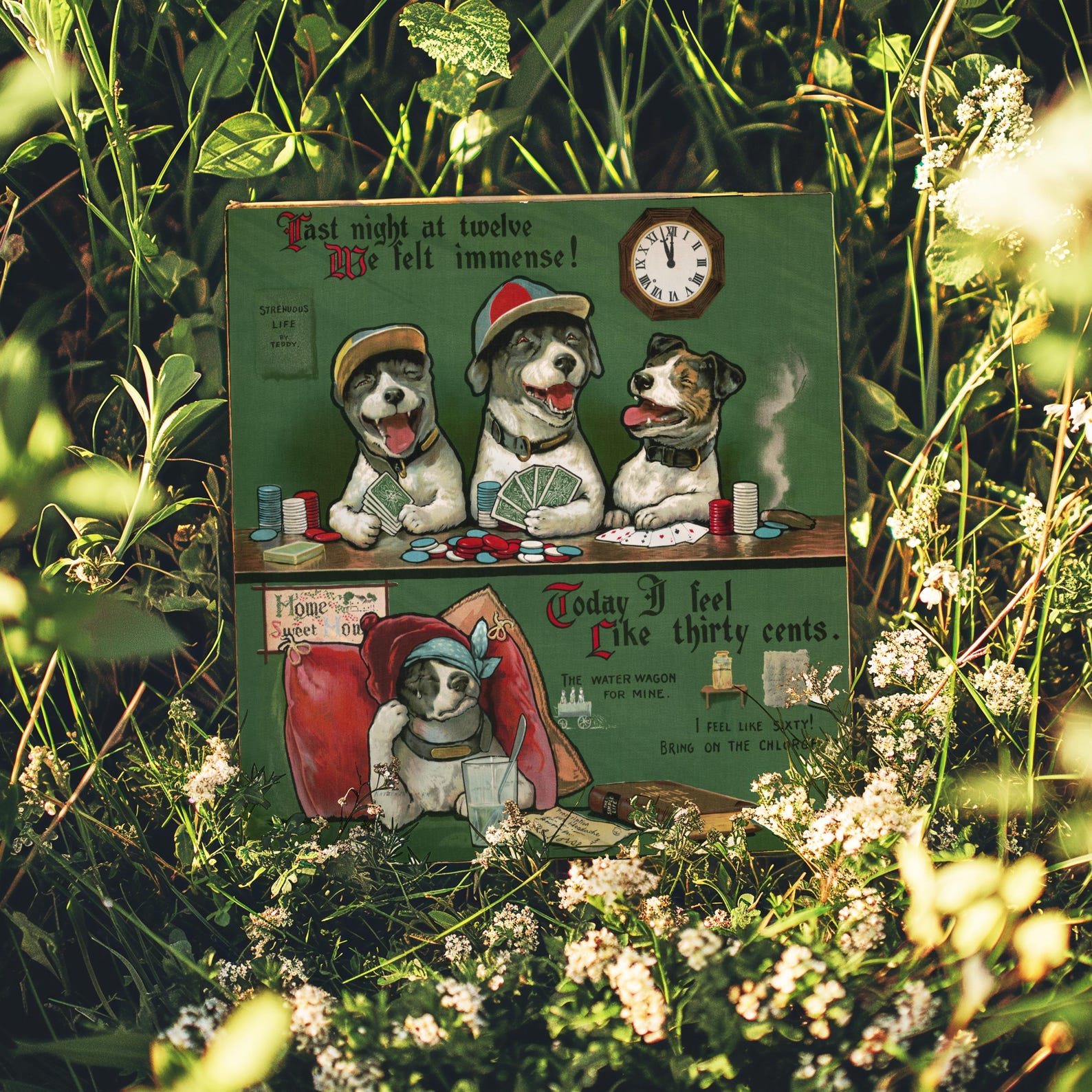 Vintage Wall Art Funny Hangover Dog Poster Retro Cartoon Cute Puppy ...