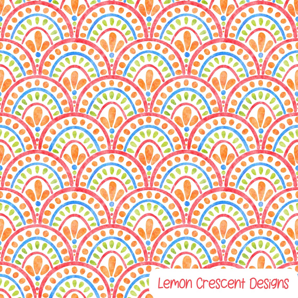 Seamless Watercolour Pattern Colourful Bright Scallop Bold Design ...