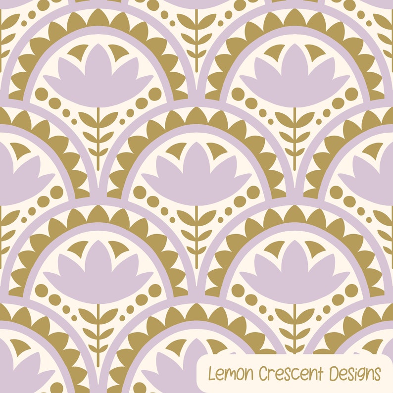 Seamless Art Deco Floral Scallop Pattern • Ornate Indian Boho Design ...