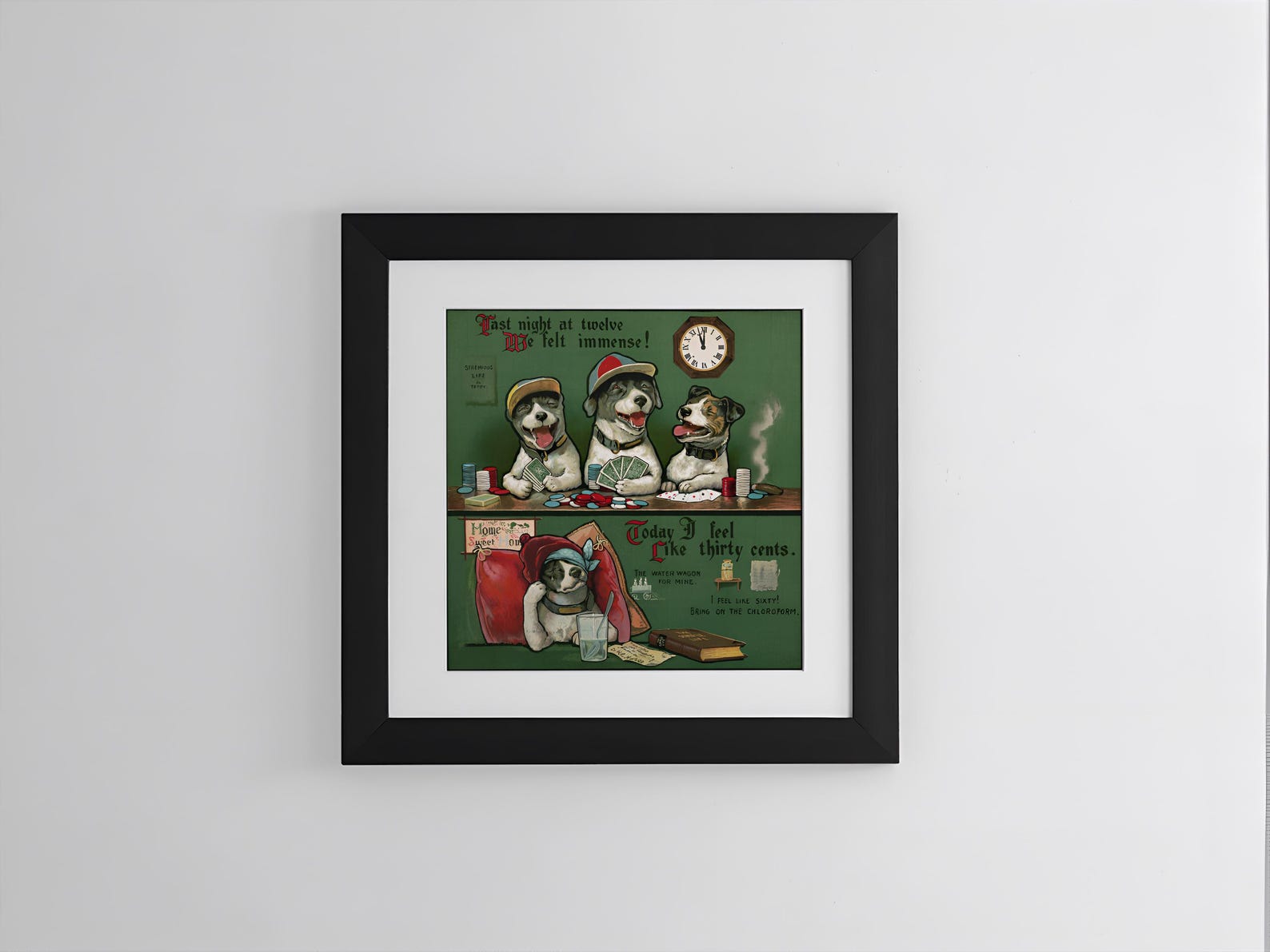 Vintage Wall Art Funny Hangover Dog Poster Retro Cartoon Cute Puppy ...