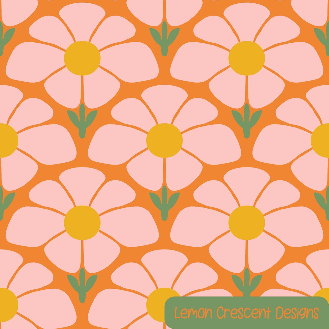 Retro Floral Pattern Boho Flower Seamless Vintage Orange Design Bold ...