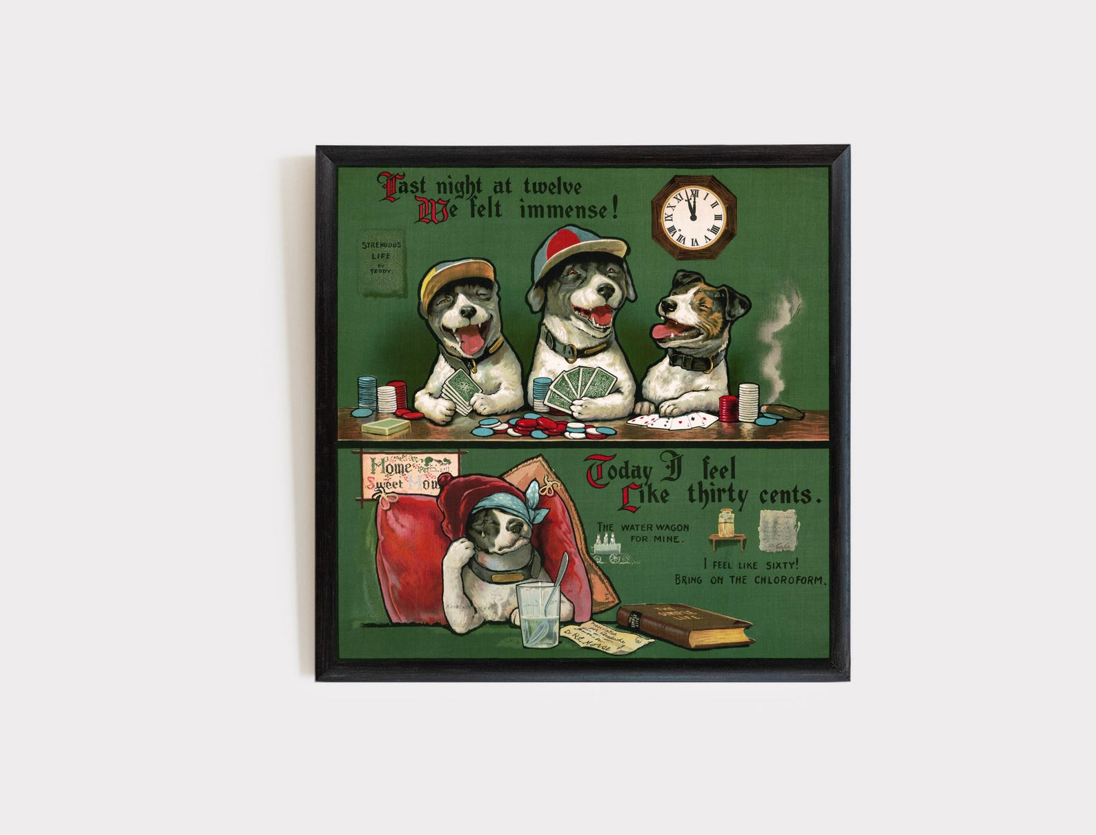 Vintage Wall Art Funny Hangover Dog Poster Retro Cartoon Cute Puppy ...