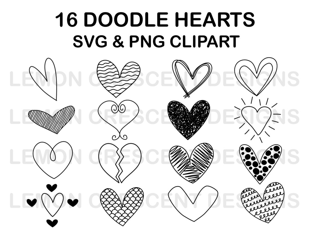 Doodle Hearts Clipart Cute Heart Clipart Hand Drawn Hearts Doodle ...