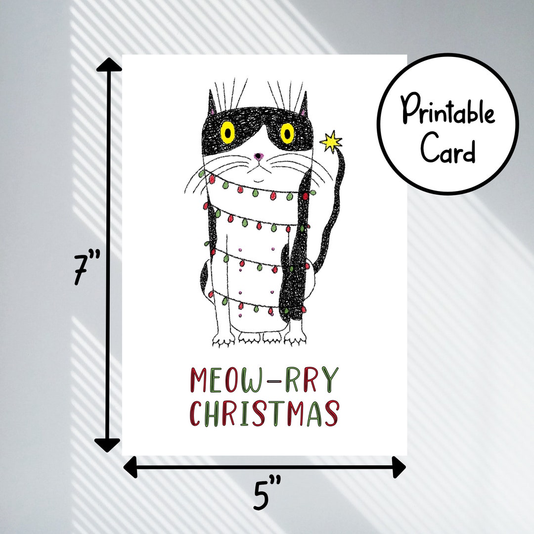 Printable Christmas Card Funny Cat Holiday Card Digital Cat Silly ...