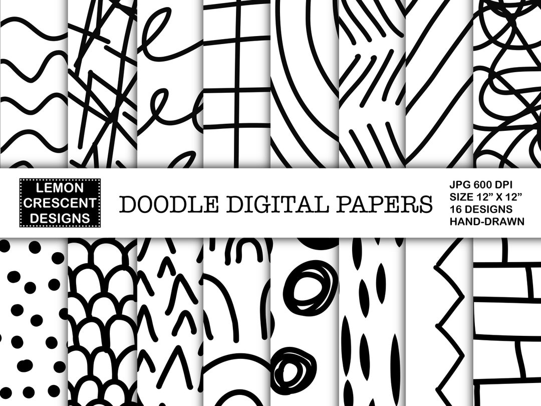Doodle Papers Digital Hand Drawn Collage Scrapbook Paper Whimsical ...
