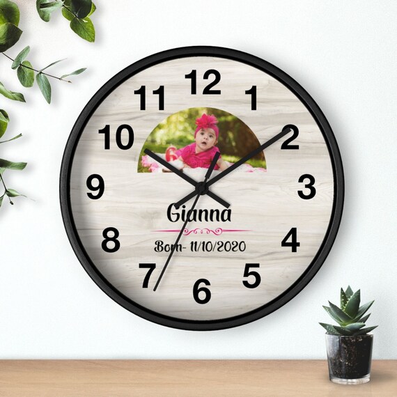 Custom Baby Face Wall Clock With Name Here Wooden Rounded - Etsy