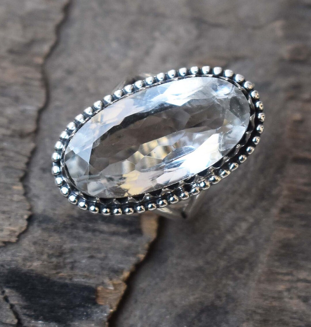 Crystal Quartz Sterling Silver Ring: Handmade Dotted Band - Etsy