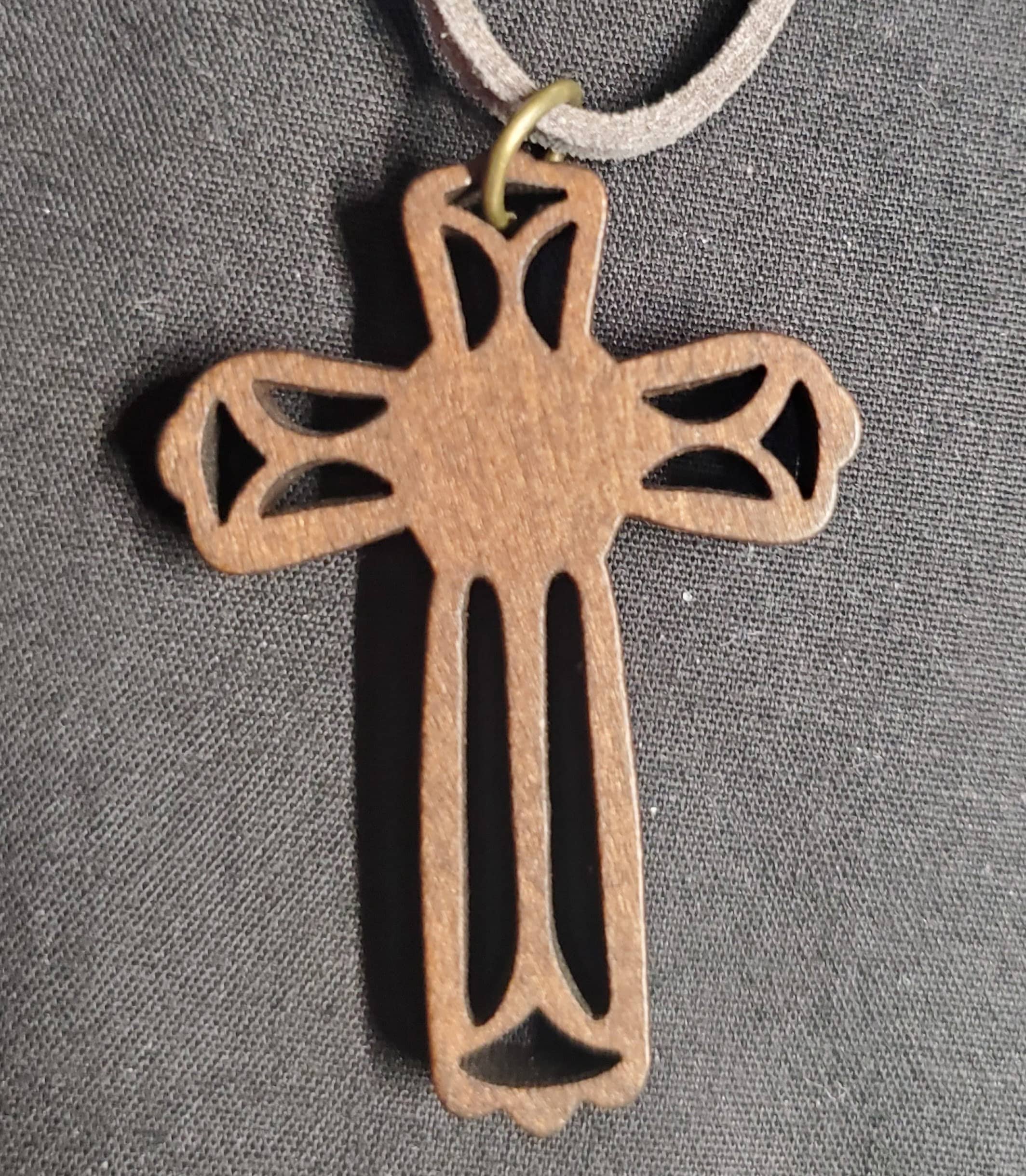 Wooden Cross on a Leather Necklace - Etsy