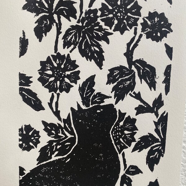 Cat Lino Print - Etsy