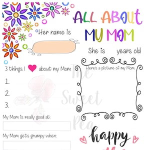 All About My Mom Activity Sheet, Mothers Day Printable, Mothers Day ...