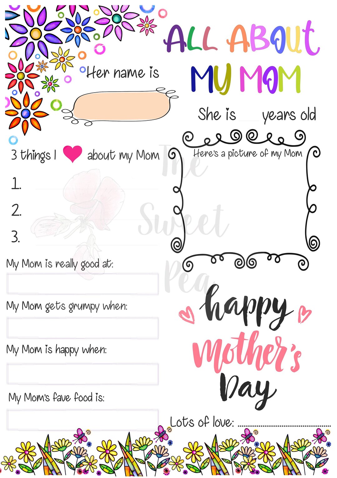 All About My Mom Activity Sheet, Mothers Day Printable, Mothers Day ...