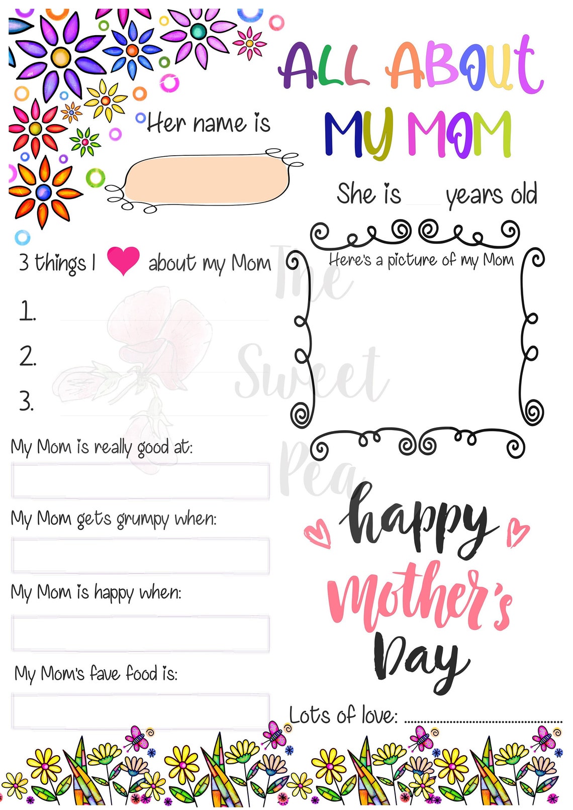 All About My Mom Activity Sheet, Mothers Day Printable, Mothers Day ...