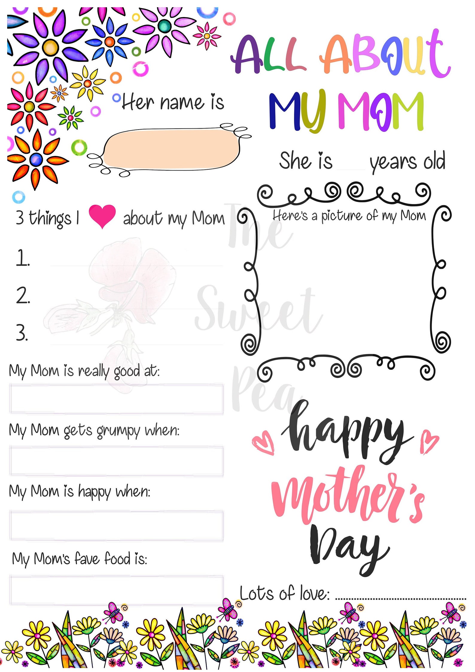 All About My Mom Activity Sheet, Mothers Day Printable, Mothers Day ...