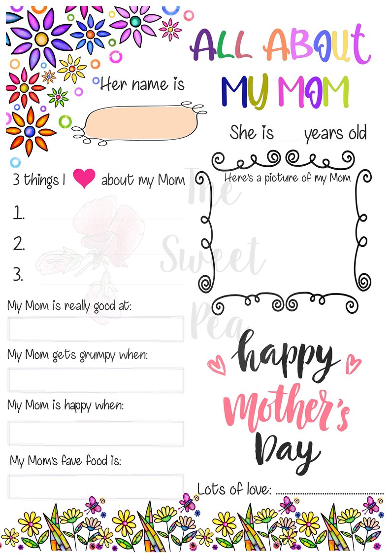 All About My Mom Activity Sheet, Mothers Day Printable, Mothers Day ...