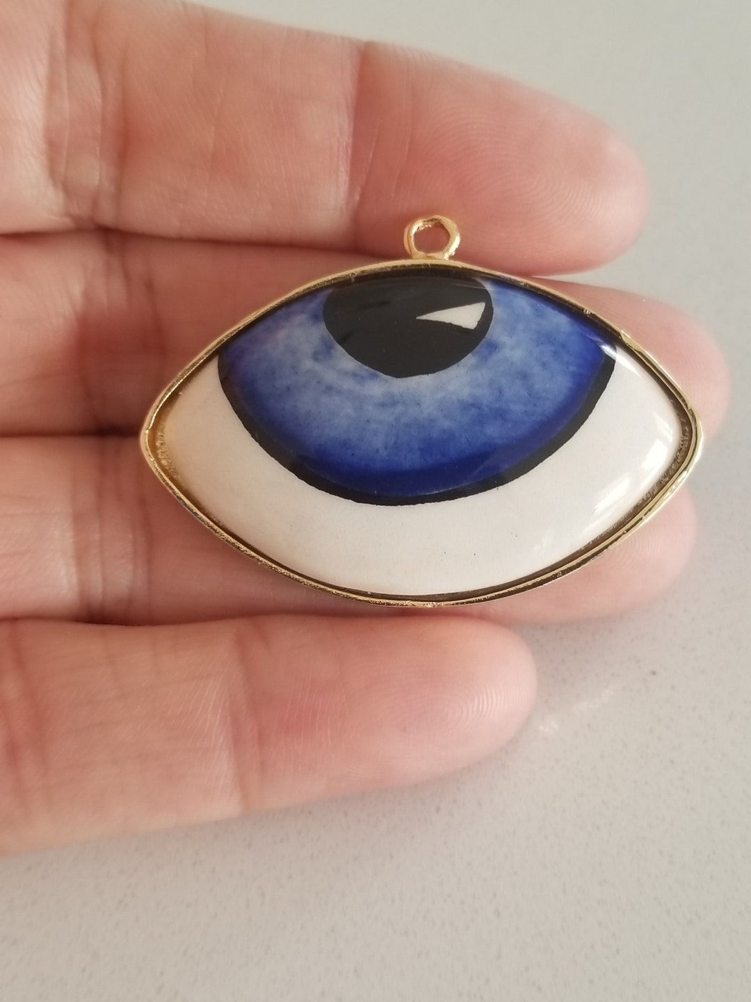 Ceramic Handmade Evil Eye Pendant , Handmade One of a Kind Special ...