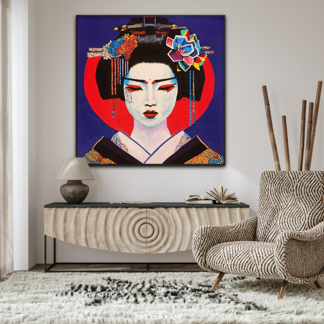 Bold Modern Geisha Painting – Japanese Culture-inspired Wall Art With ...