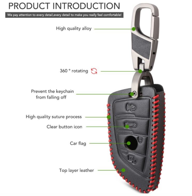 Leather 4 Button Car Black Key Case Cover for BMW Key Chain | Etsy