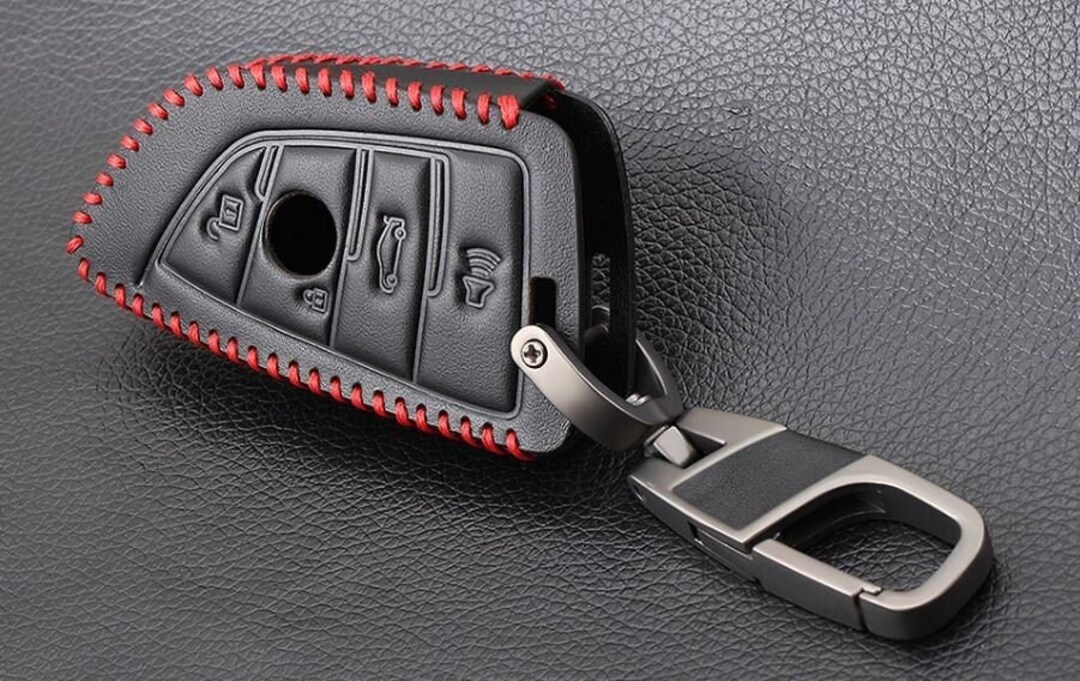 Leather 4 Button Car Black Key Case Cover for BMW, Key Chain F15 F16 ...