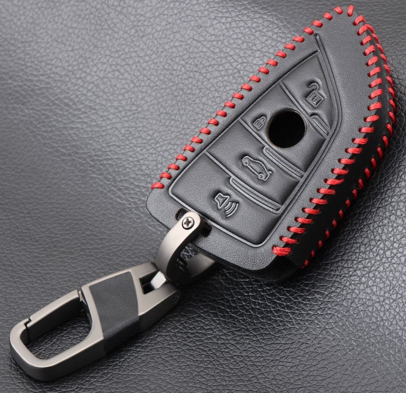 Leather 4 Button Car Black Key Case Cover for BMW, Key Chain F15 F16 ...
