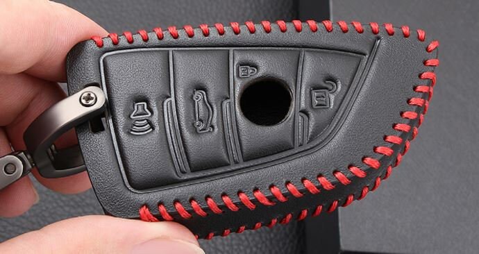 Leather 4 Button Car Black Key Case Cover for BMW, Key Chain F15 F16 ...