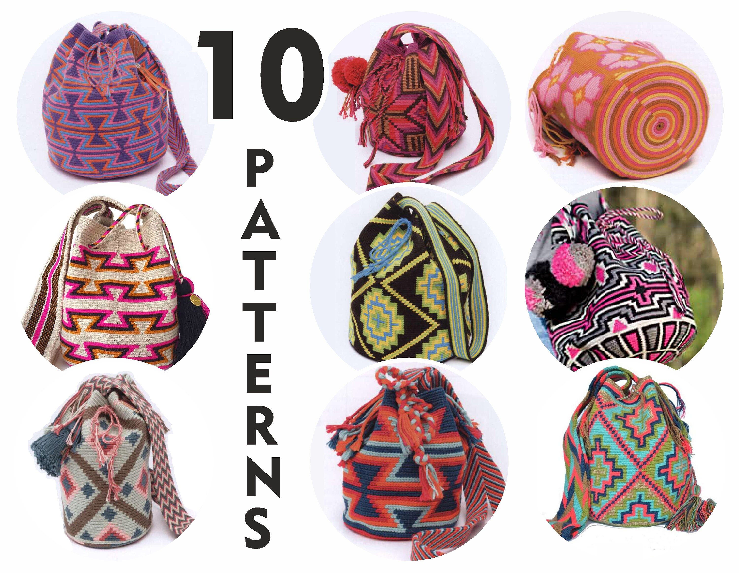 Tapestry crochet bag pattern Wayuu Mochila SET of 10 Patterns | Etsy