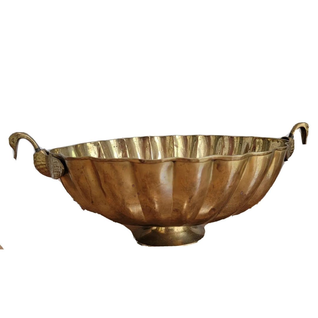 VINTAGE Brass Pedastal Jardiniere Planter Oval Bowl Swan Head Brass ...
