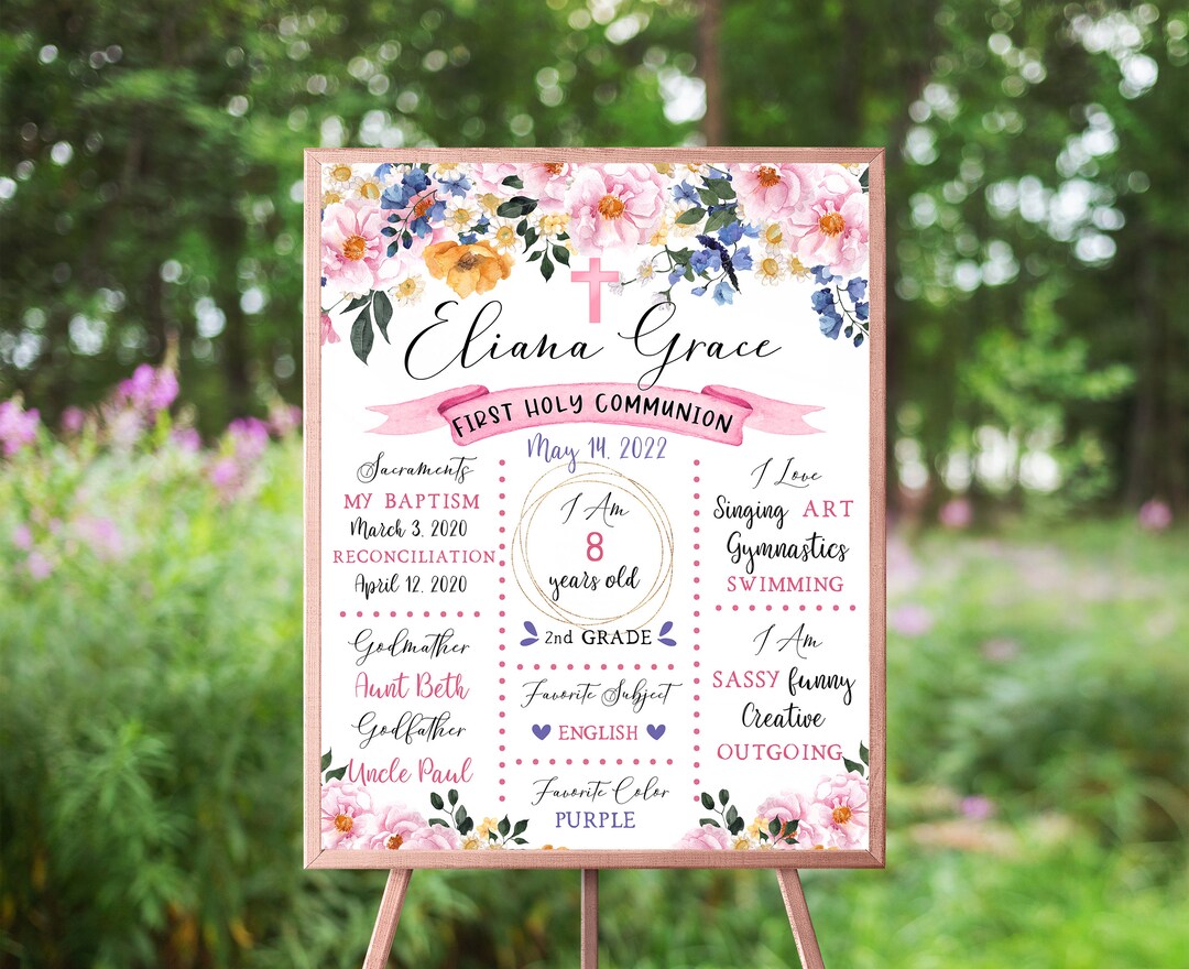Spring Floral First Holy Communion Poster, Editable Milestone Board ...