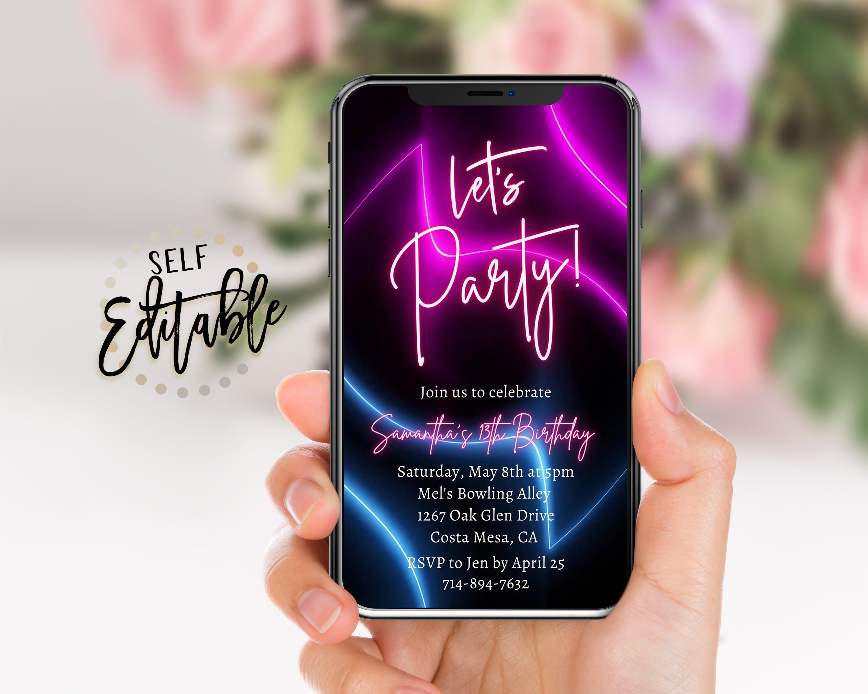 Neon Birthday Video Invitation, Animated Invite, Let's Party, 21st ...