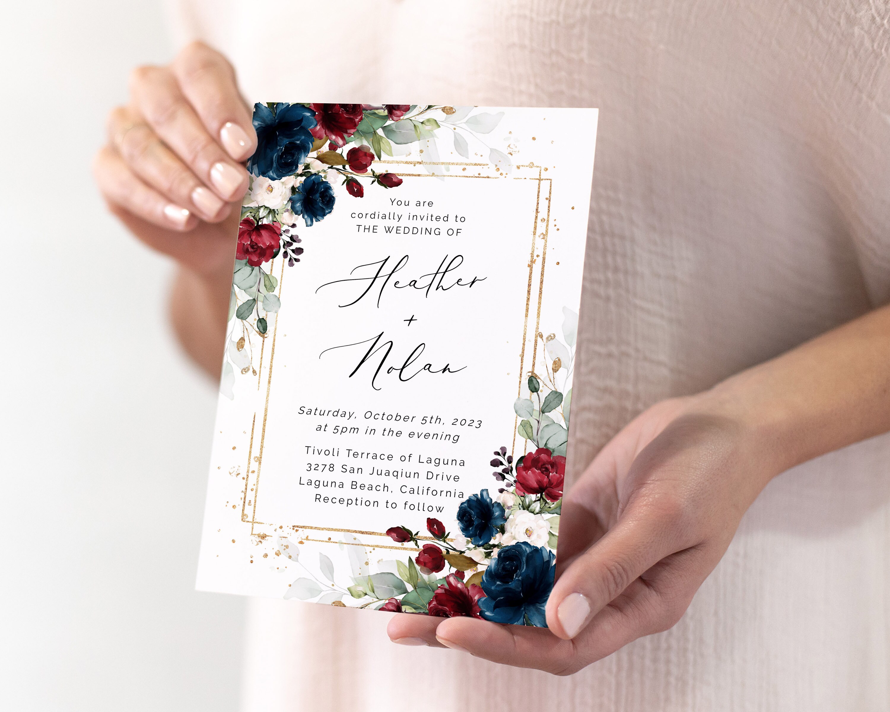 Marsala Floral Wedding Invite Set, Navy Blue, Burgundy Merlot, Blush ...