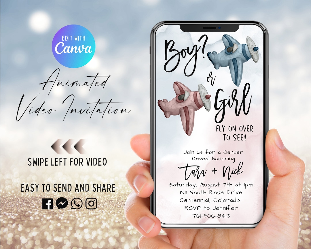 Airplane Gender Reveal Video Invitation, Animated Invite, Vintage ...