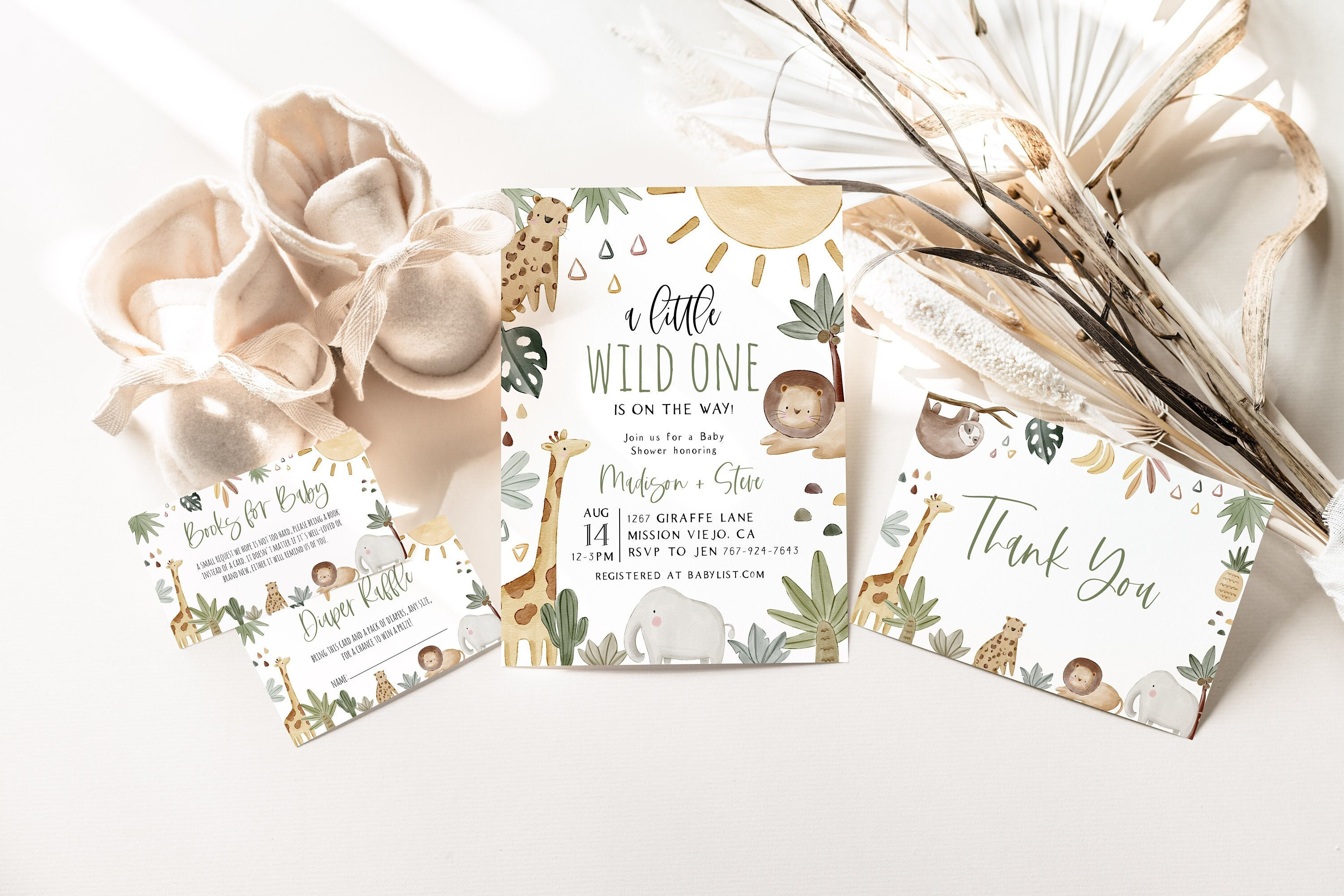 Boho Safari Baby Shower Invite Set, Jungle Theme, Wild One is on the ...