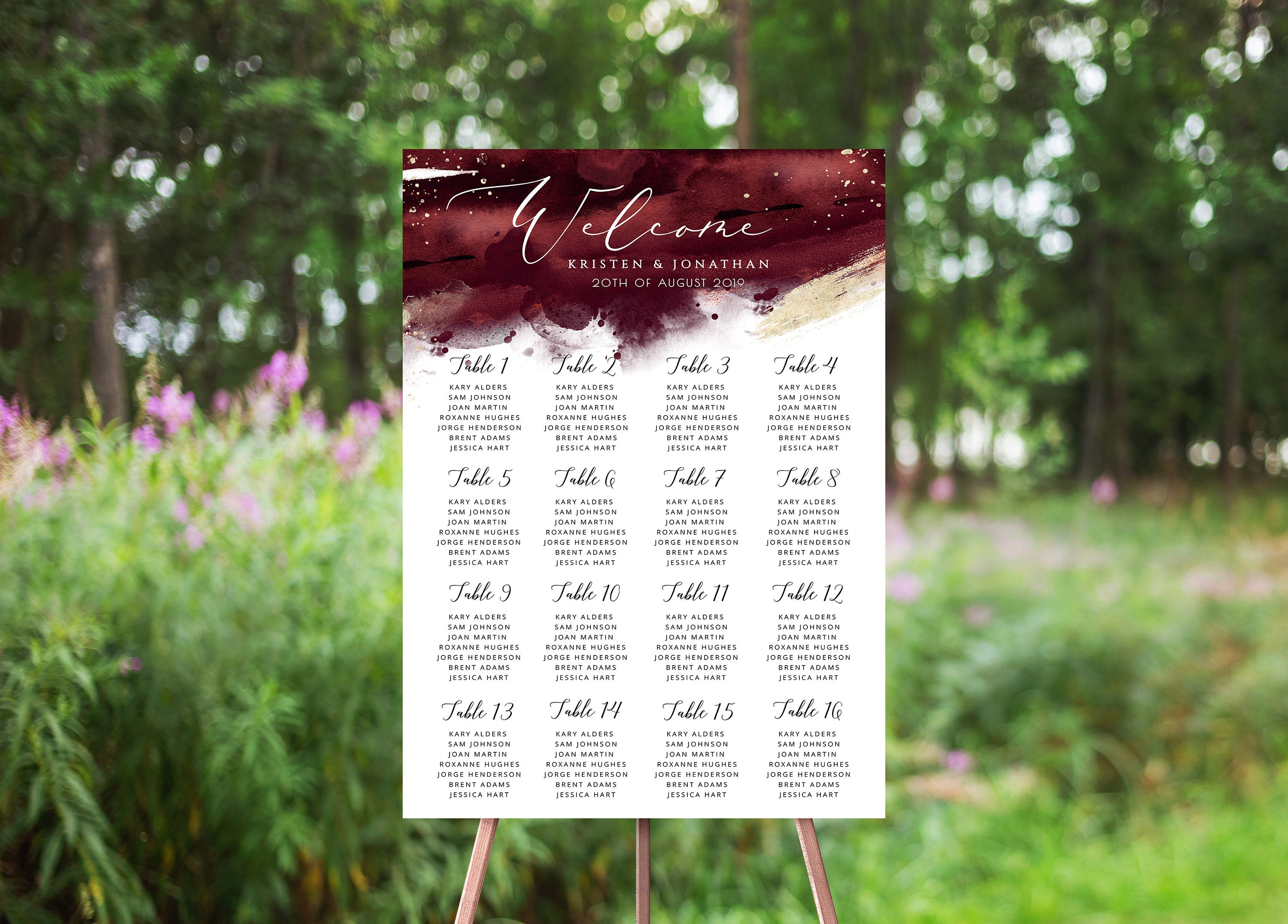 Burgundy Seating Chart, Wedding Seating Chart, Maroon and Gold ...