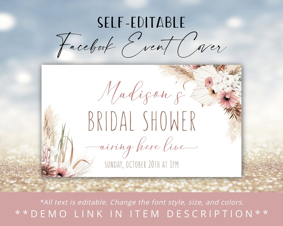 Facebook Event Cover, Boho Bridal Shower Facebook Banner, Dusty Rose ...