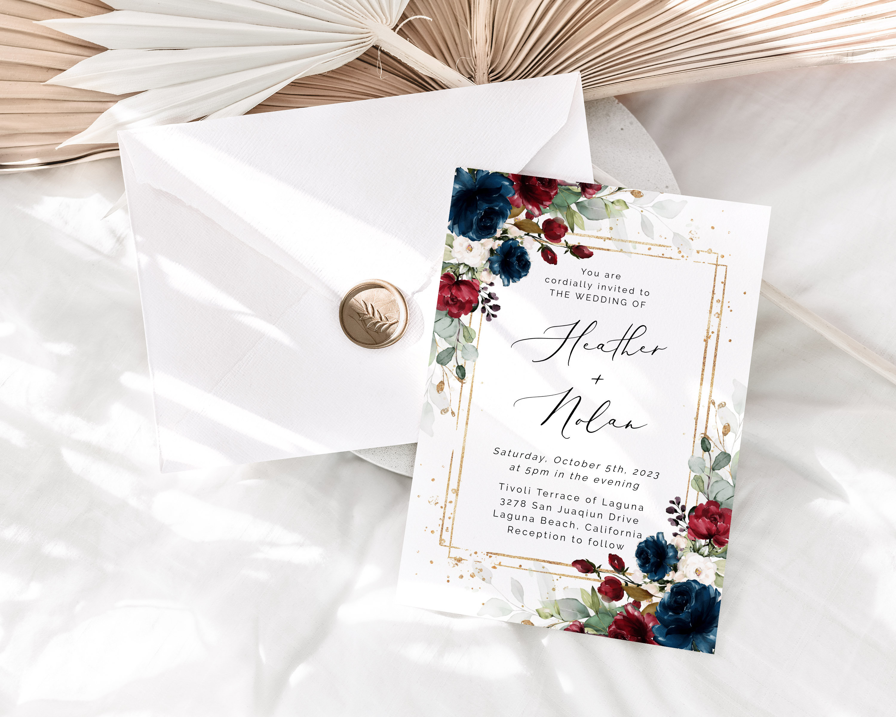 Marsala Floral Wedding Invite Set, Navy Blue, Burgundy Merlot, Blush ...