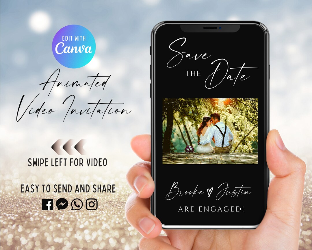 Save the Date Video Invitation, Animated Video Evite, Black and White ...