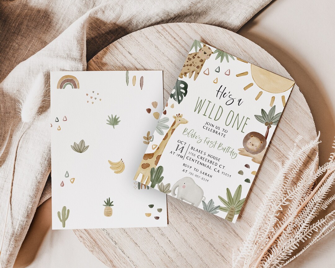 Boho Safari Birthday Eviteprintable Invite, Jungle Animals, Wild One ...