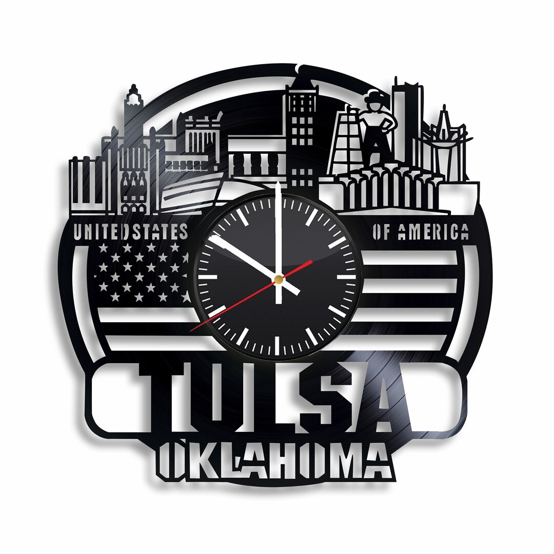 Tulsa Map Wall Clock Tulsa Flag Oklahoma Wall Art Map of - Etsy