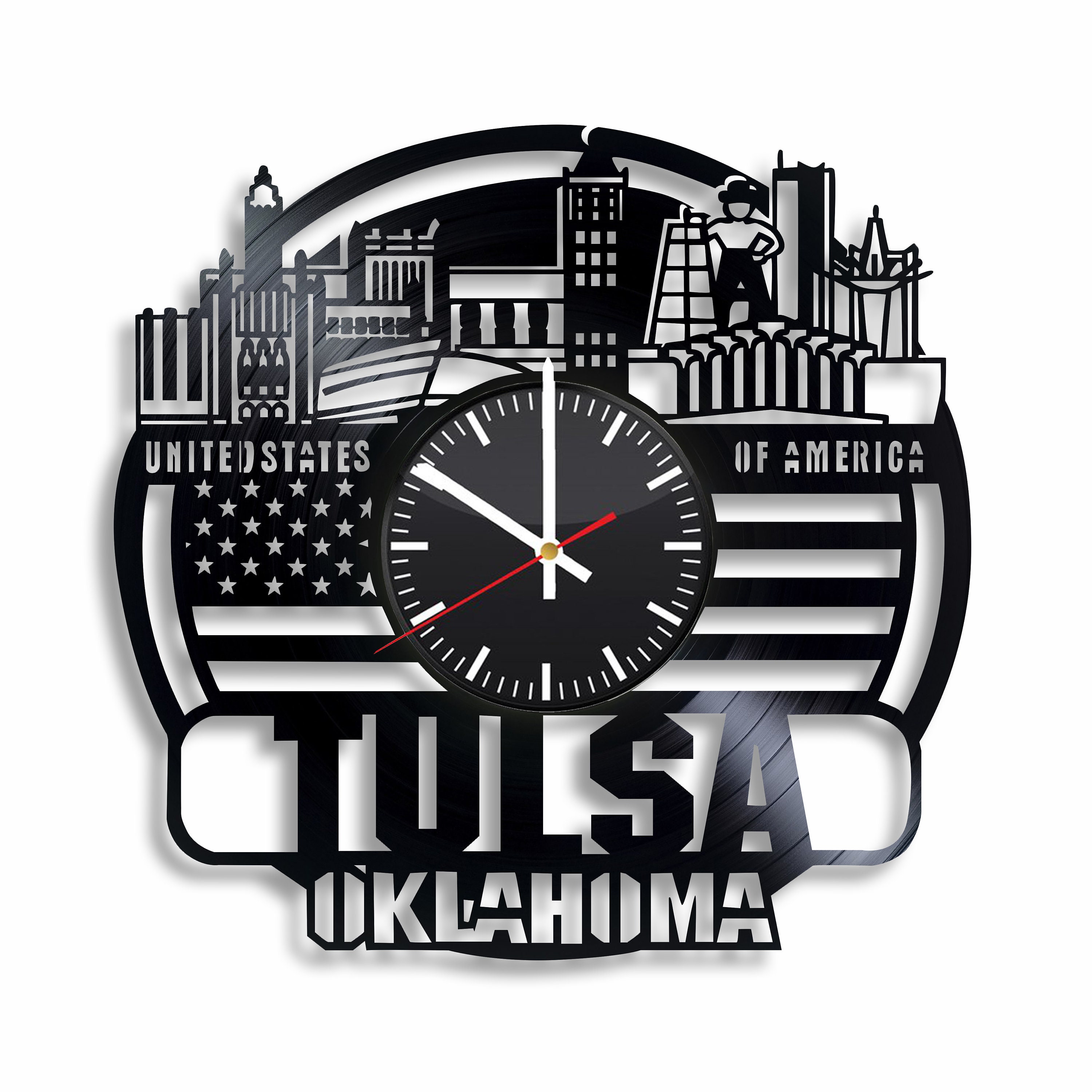 Tulsa Map Wall Clock Tulsa Flag Oklahoma Wall Art Map of | Etsy