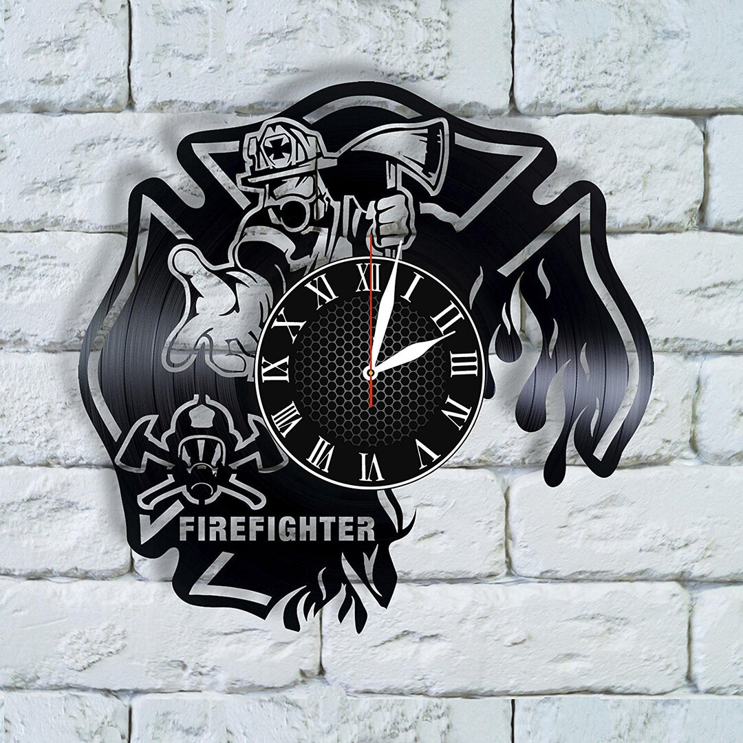 Vinyl Record 12 Fire Department Clock, Firefighter Wall Clock - Etsy