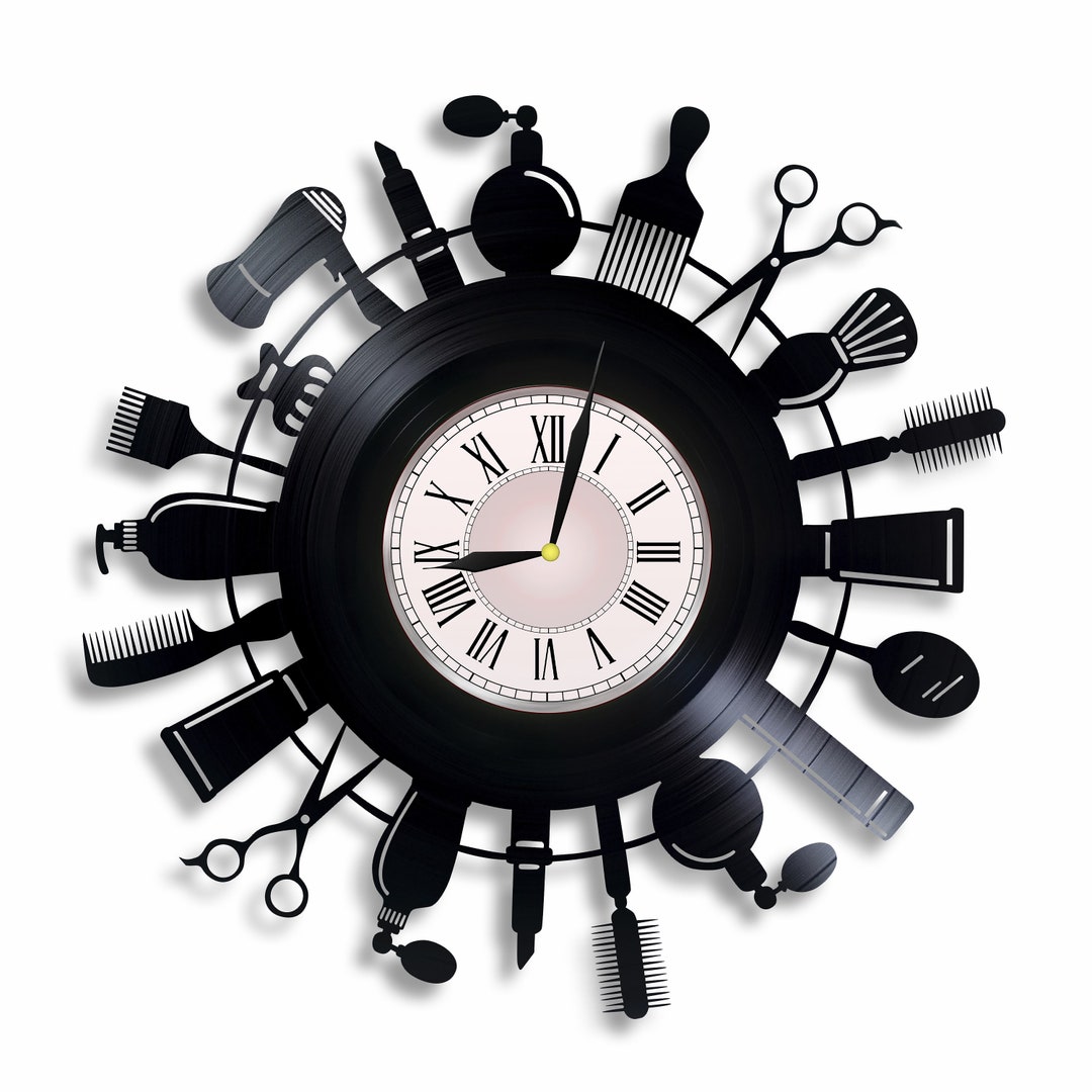 Barber's Charm: Wall Clock With Hair Cutting Tools Perfect Decor for ...
