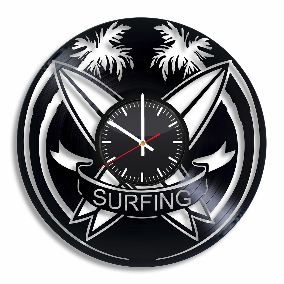 Surfing Vinyl Wall Clock, Surfing Hobby Vinyl Clock Surfing Birthday ...