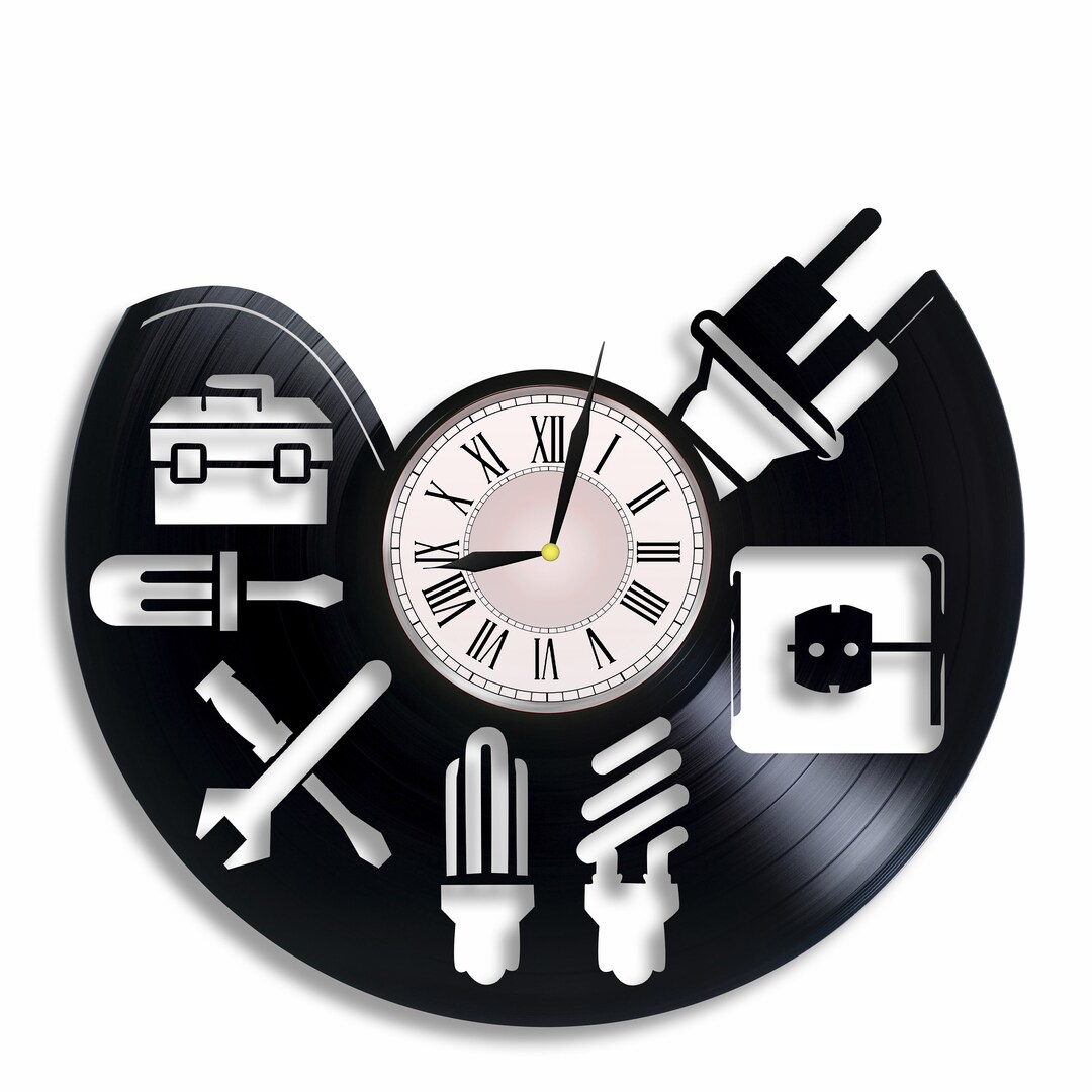 Electrician Wall Clock Industrial Decor With Tools and Light Bulb ...
