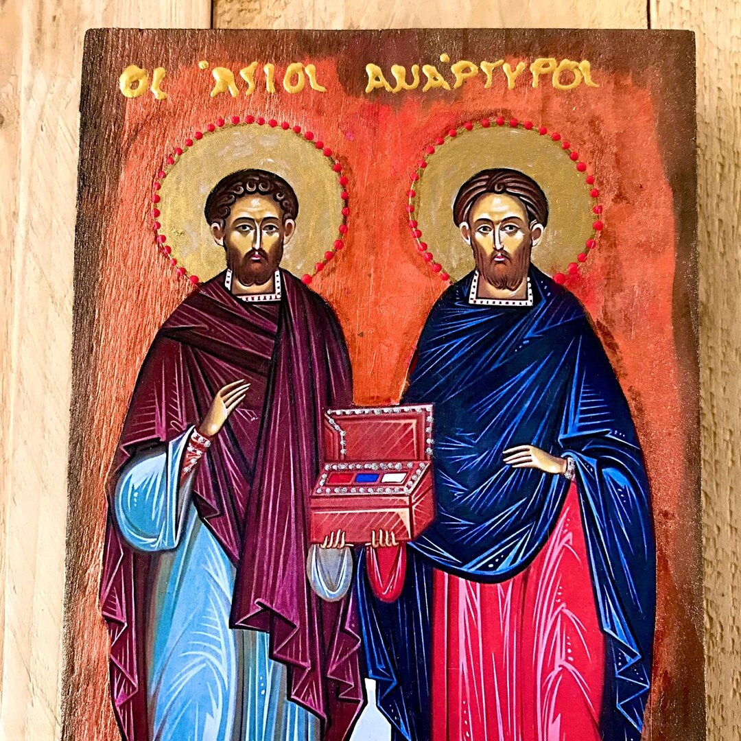Saints Cosmas & Damian the Unmercenaries Handmade Greek Orthodox Wooden ...