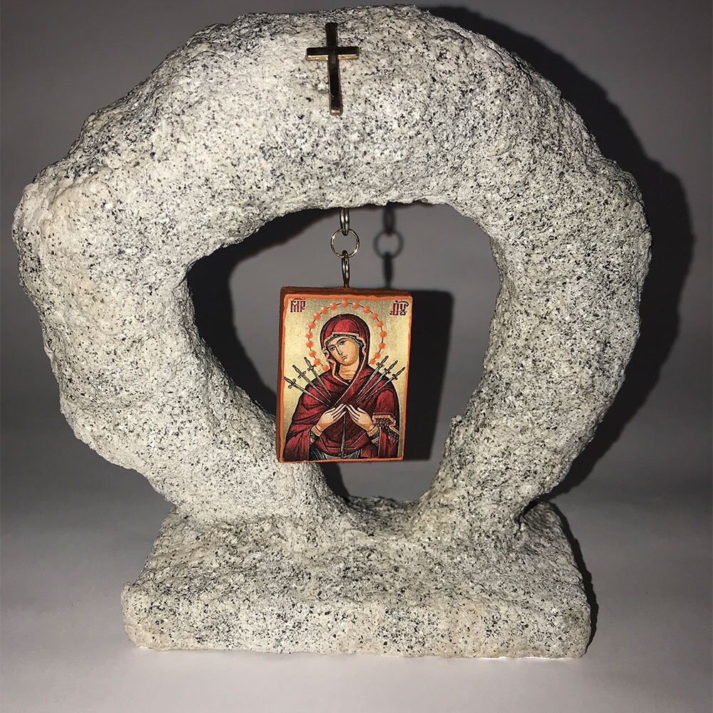 Table Orthodox Icon Orthodox Amulet Charm of Virgin Mary Seven Swords ...