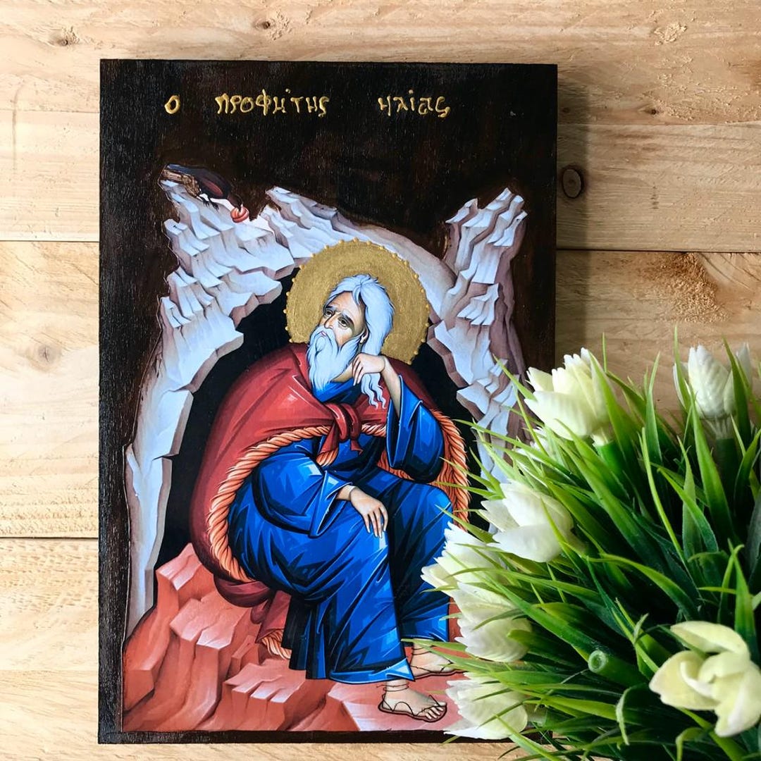 Handmade Wooden Icon of Prophet Elijah - Orthodox Christian Wall Art ...